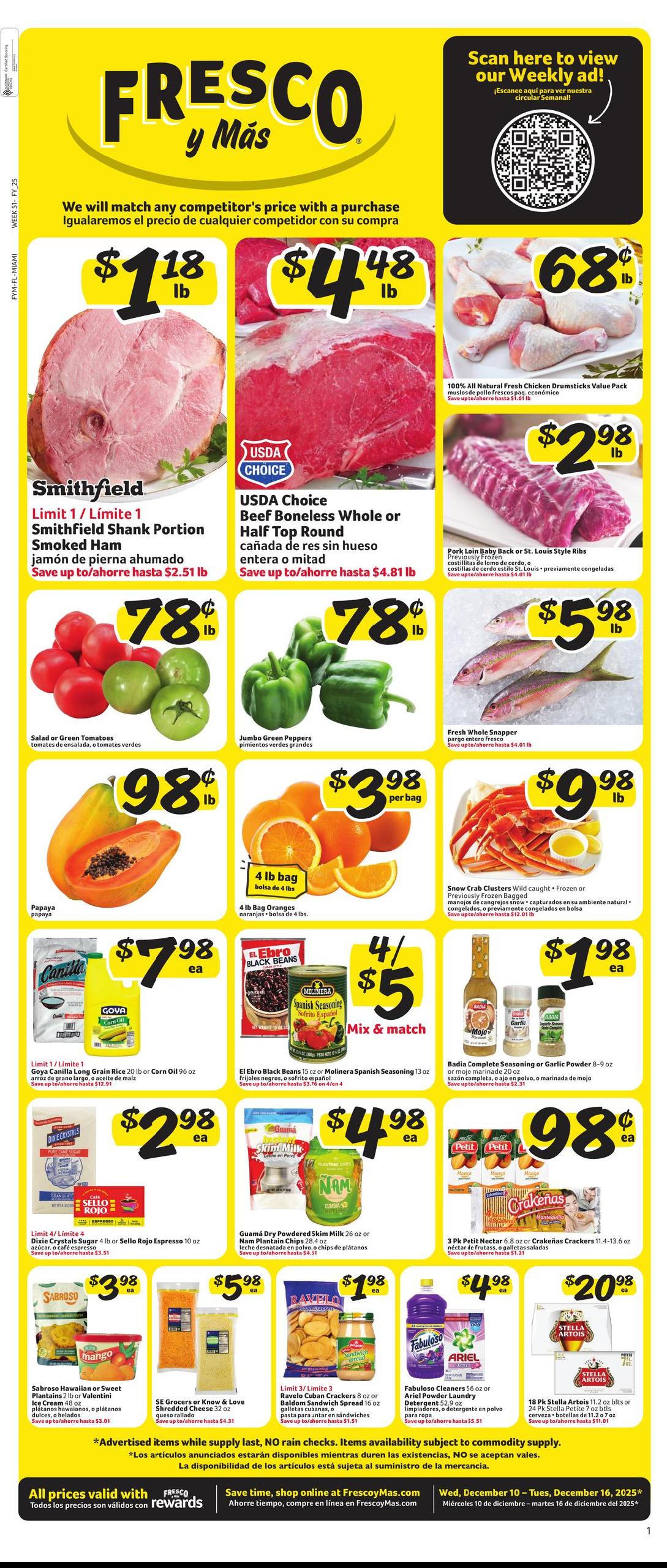 Fresco Y Mas Weekly Ad (12/10/25 - 12/16/25) & Flyer Preview - EveryPayJoy